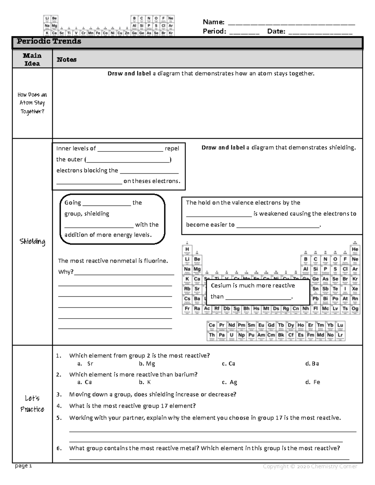 Chem Periodic Trends Fill in notes - Main Idea Notes How Does an Atom ...