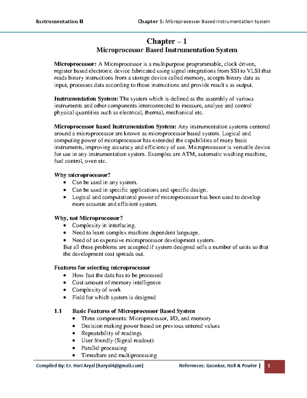 Chapter 1 - Microprocessor Based Instrumentation System - Chapter – 1 Microprocessor Based - Studocu