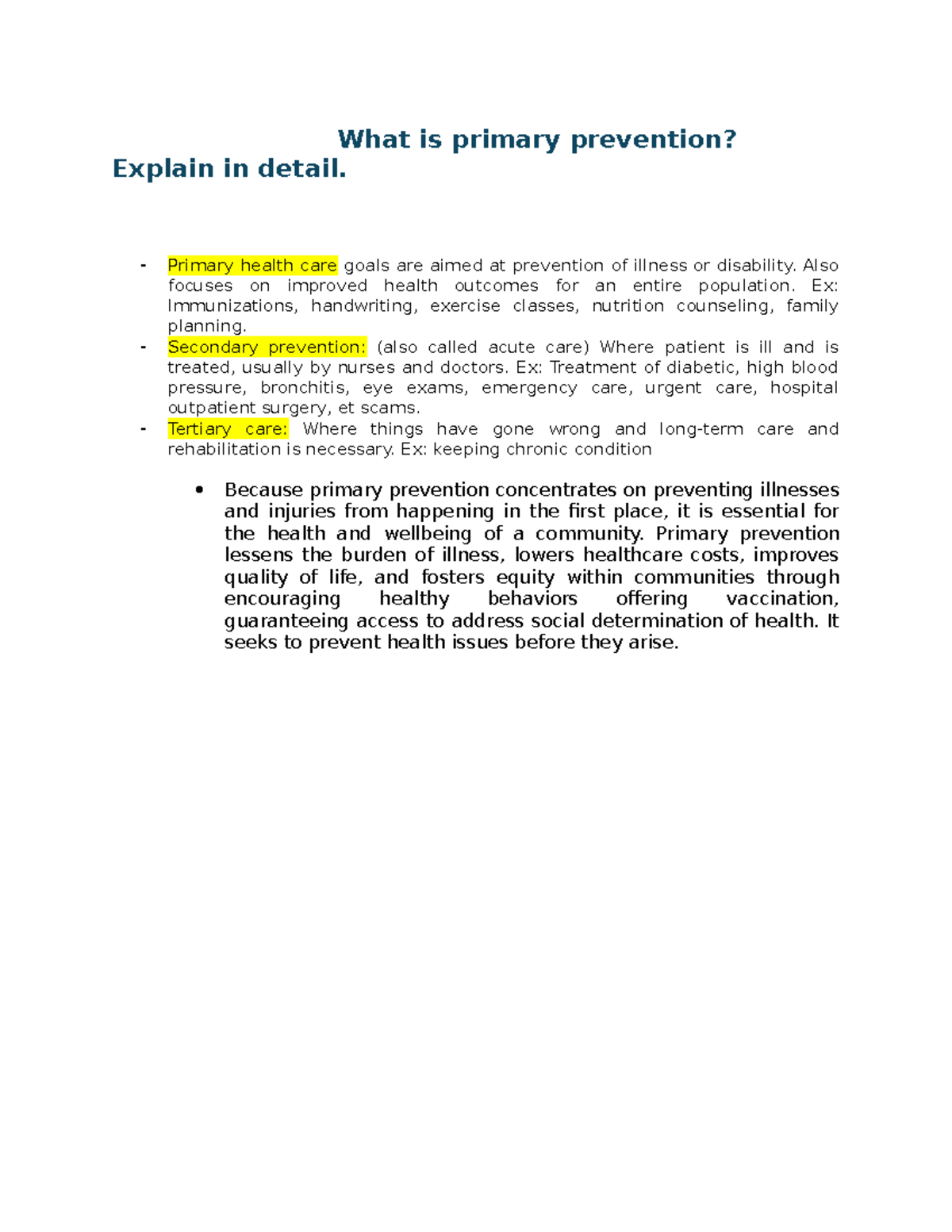 What is primary prevention - What is primary prevention? Explain in ...