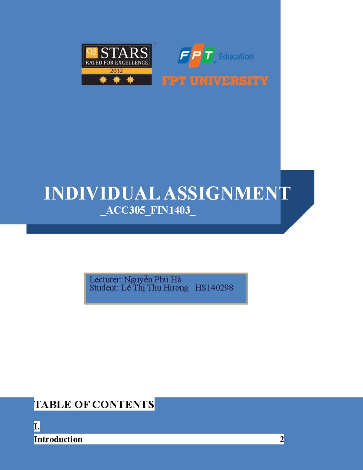 ACC305 Individual Assignment - INDIVIDUAL ASSIGNMENT ACC305_FIN1403 ...