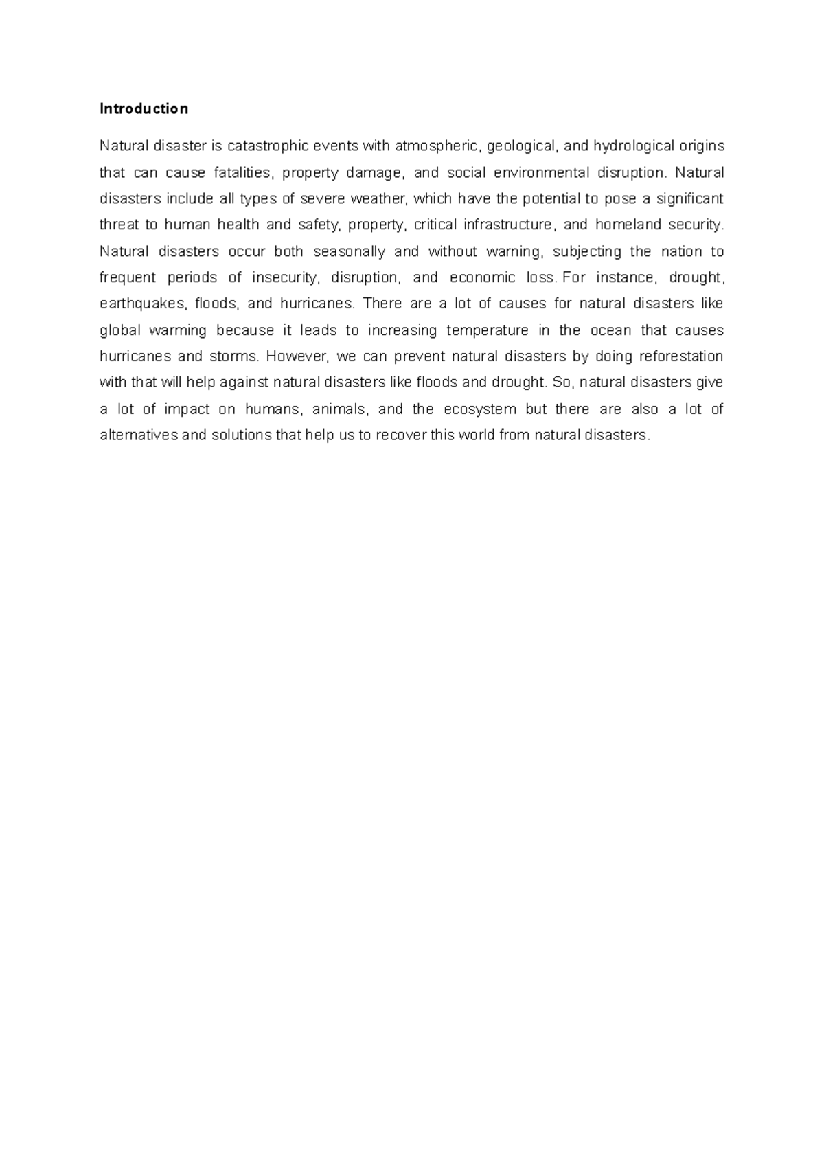 IMC406 - Compiling Of Bibliographies - Introduction Natural disaster is ...