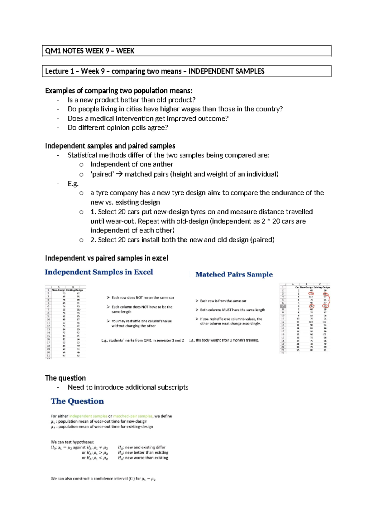 QM1 Notes WEEK 9 - QM1 NOTES WEEK 9 – WEEK Lecture 1 – Week 9 ...