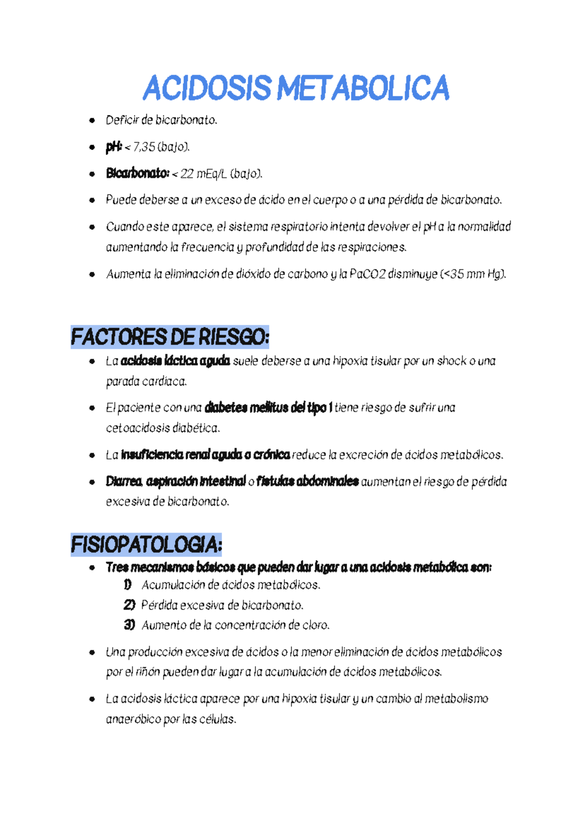 Acidosis Metabolica - Jsgdsjs - ACIDOSIS METABOLICA Deficir de bicarbonato. pH: