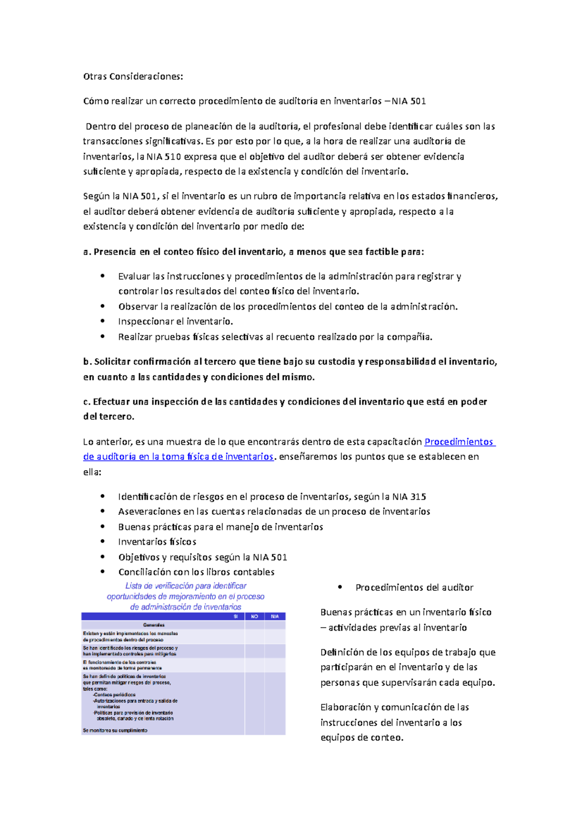 NIA 501 AUDITORIA - Otras Consideraciones: Cómo realizar un correcto ...