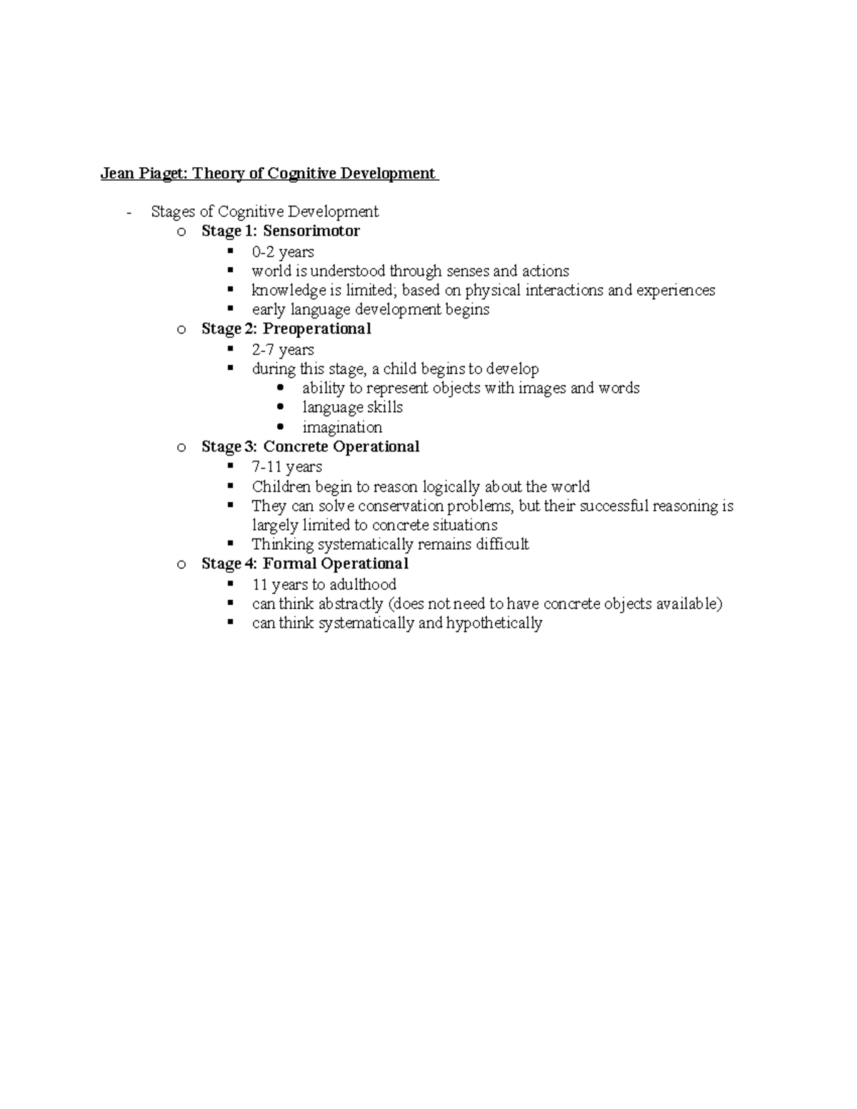 Jean Piaget - lecture notes - Jean Piaget: Theory of Cognitive ...