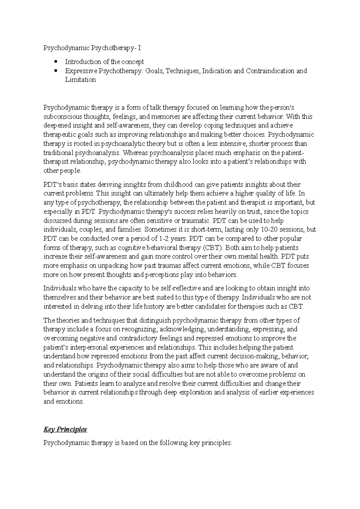 Mod 3 notes - Psychodynamic Psychotherapy- I Introduction of the ...