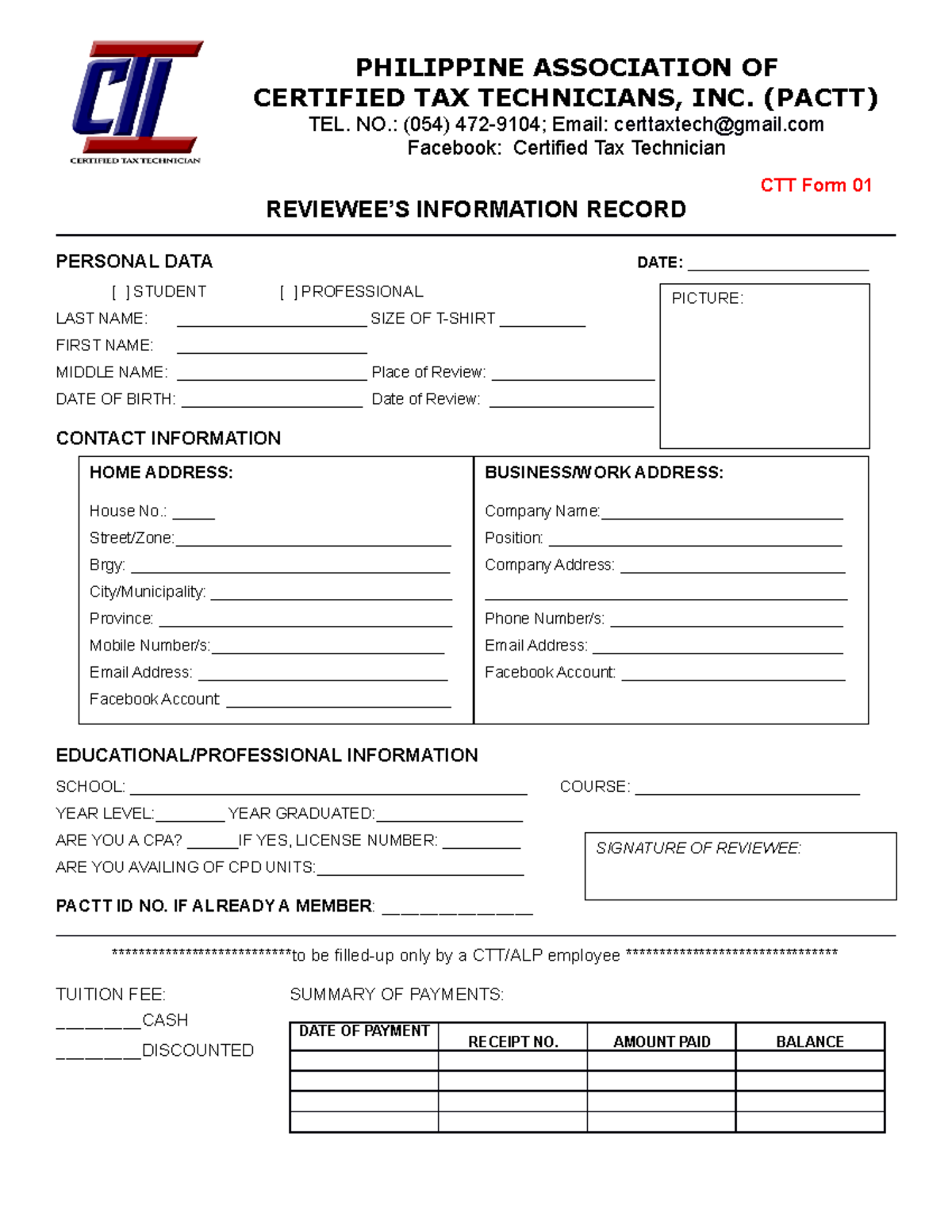 Ctt exam application form for people - CTT Form 01 REVIEWEE’S ...