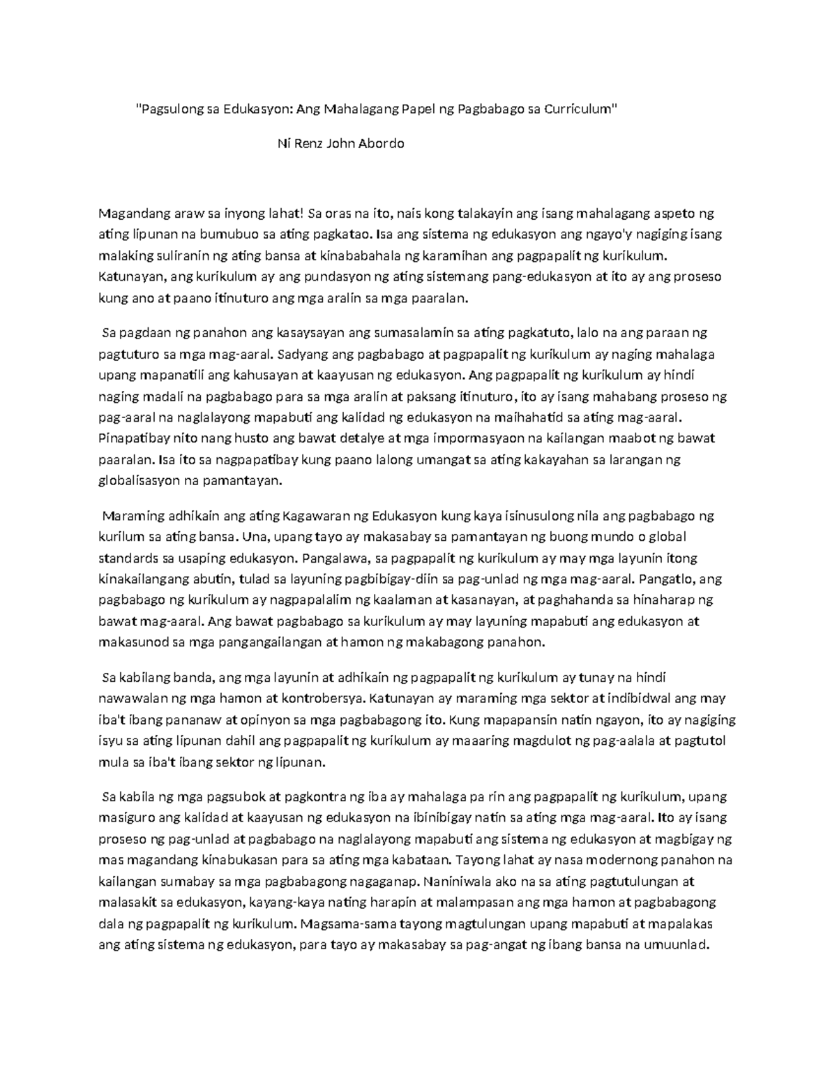 Edukasyon-WPS Office - Essays - "Pagsulong sa Edukasyon: Ang Mahalagang ...