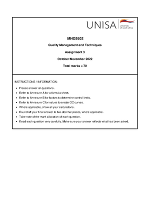 Quality Control Plan - MNO2602 - Unisa - Studocu
