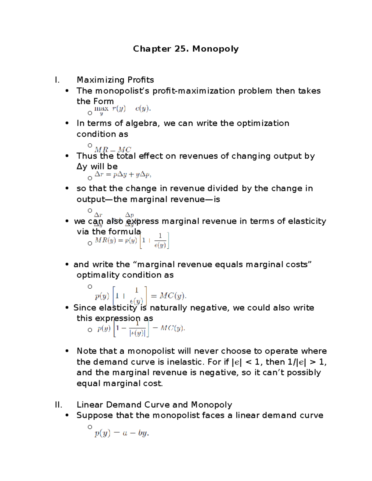 Varian Chapter 25 econ hx - Chapter 25. Monopoly I. Maximizing Profits ...