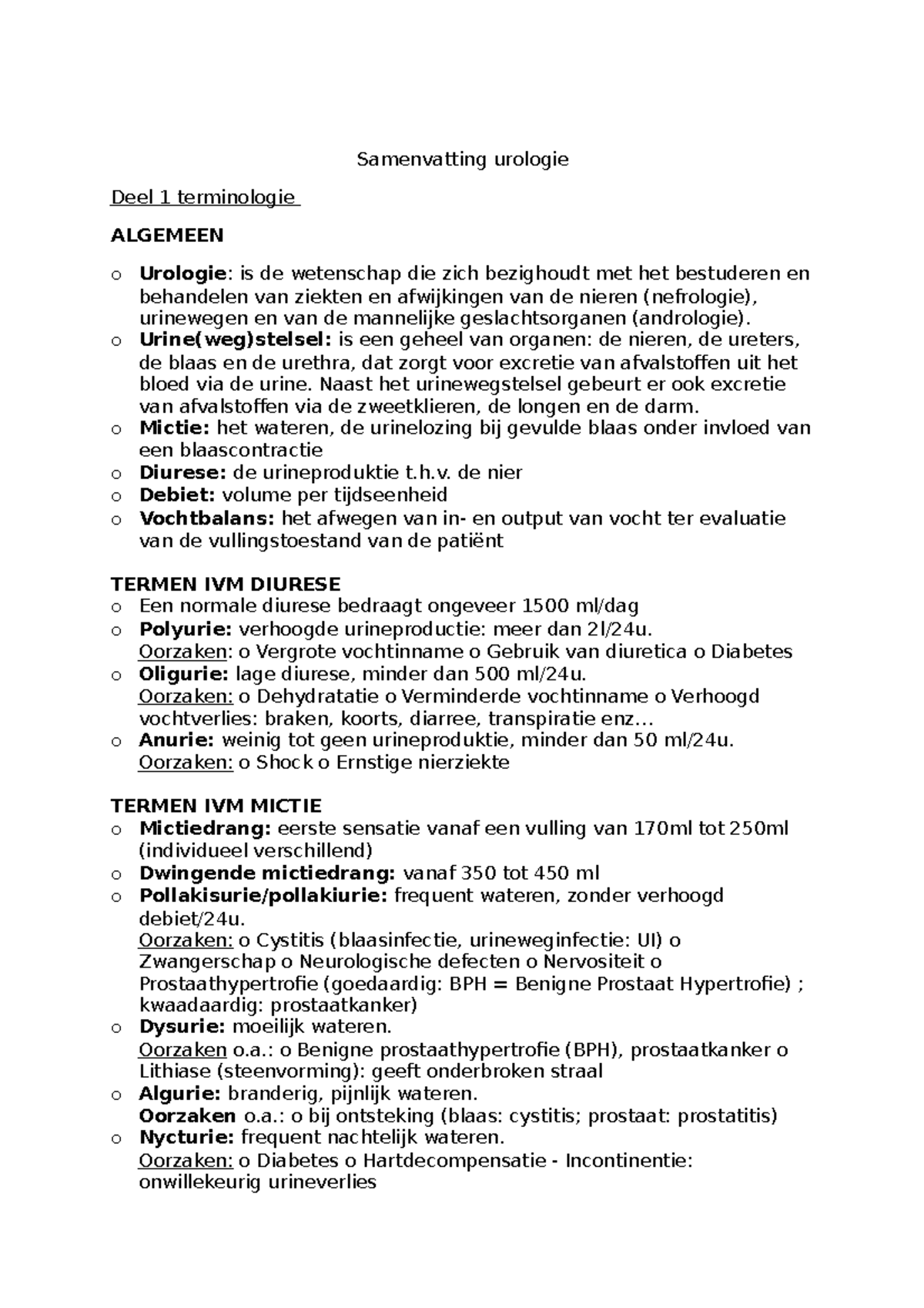 uitscheiding : urologie - Samenvatting urologie Deel 1 terminologie ...