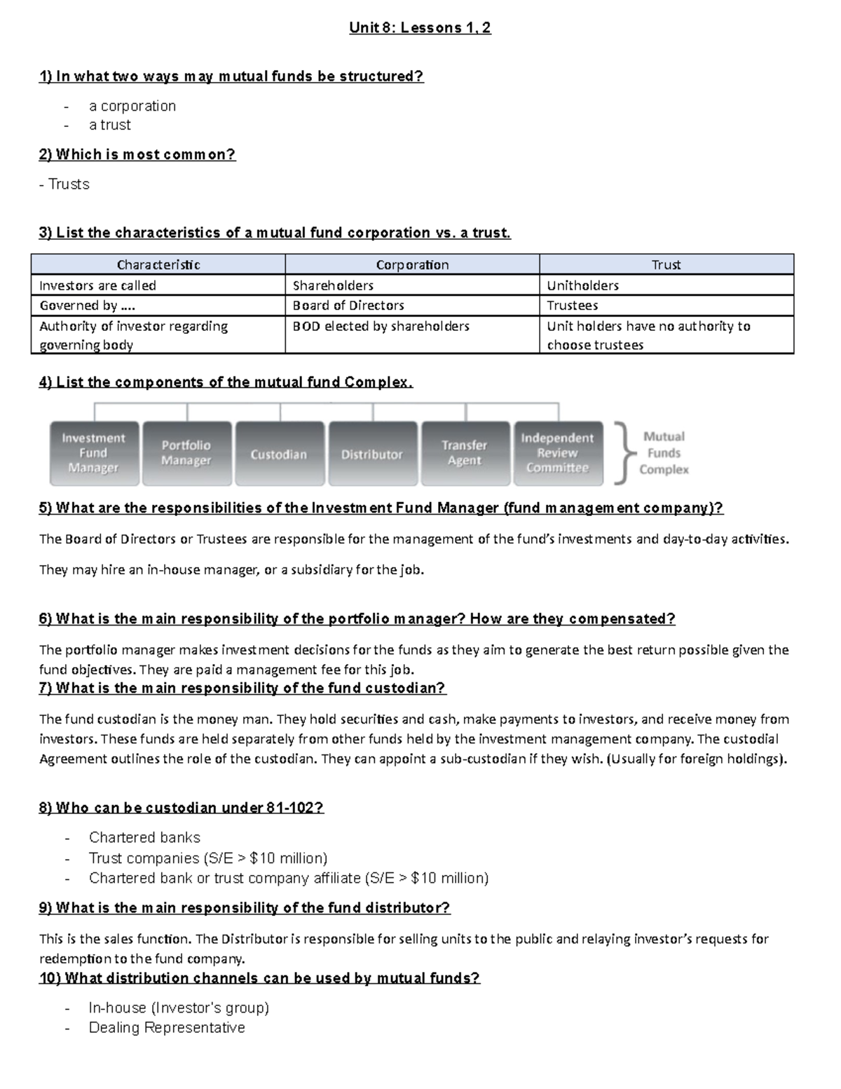 IFIC Unit 8 - Canadian Securities Course - Unit 8: Lessons 1, 2 In what ...