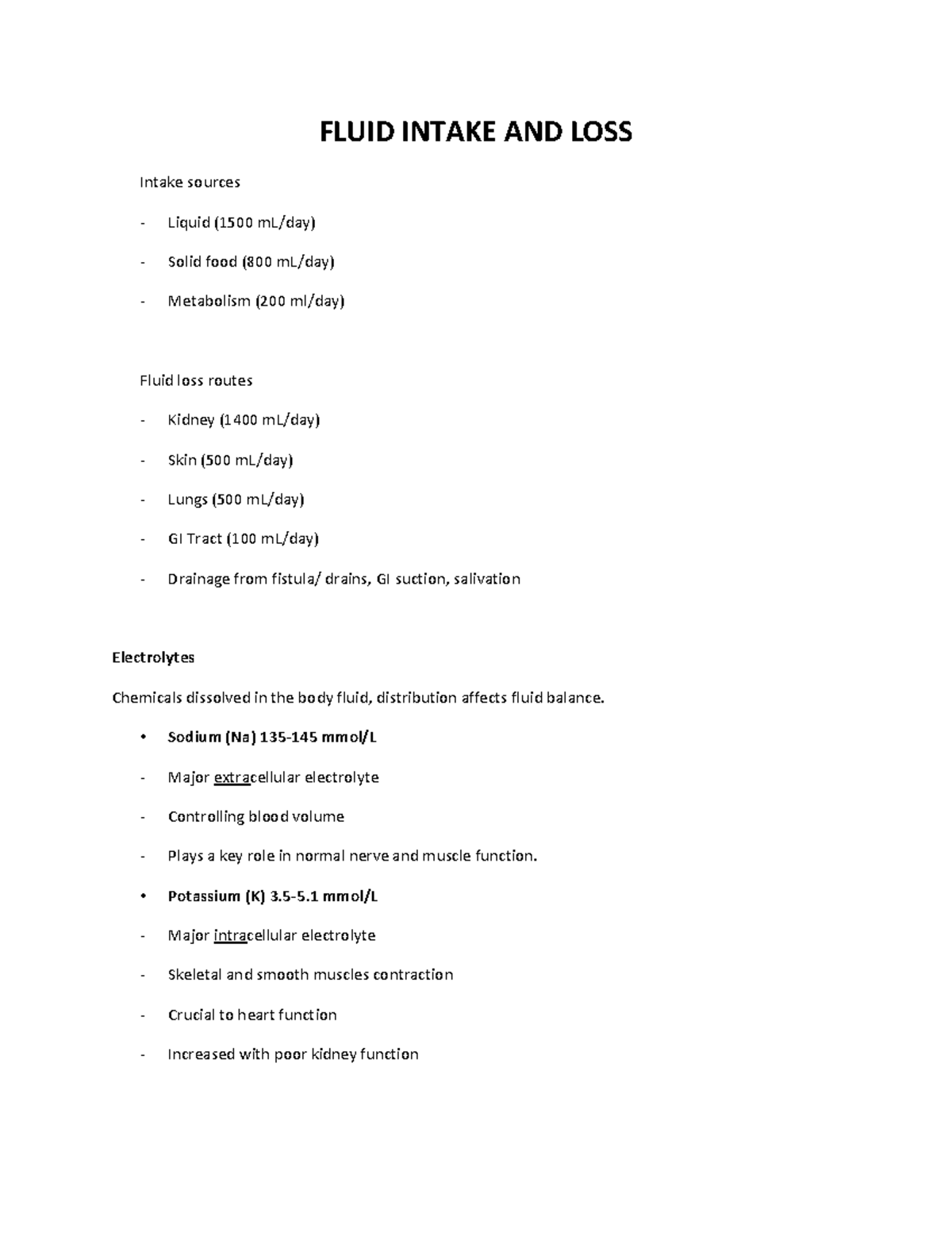 Fluid Intake AND LOSS - Summary Essential Surgery - FLUID INTAKE AND ...