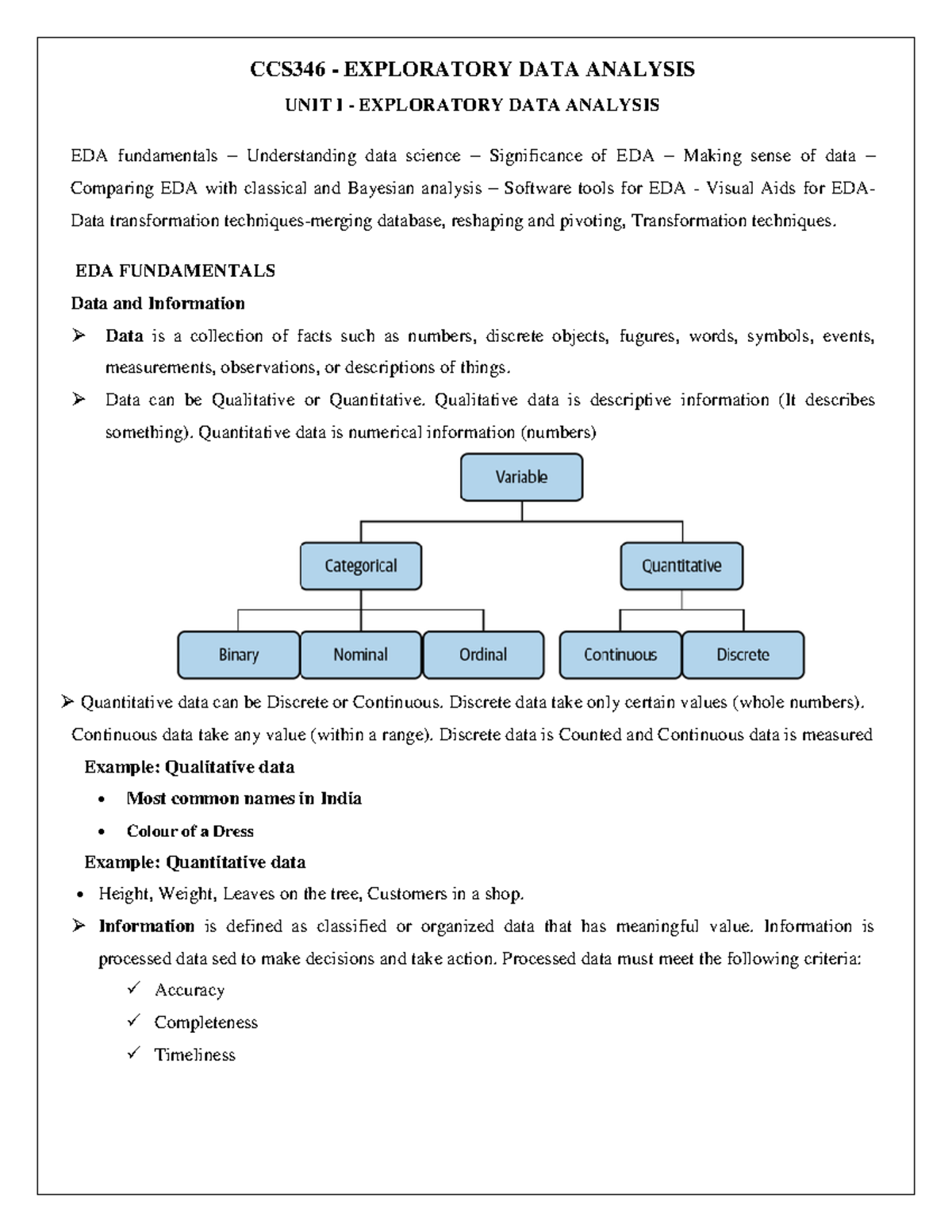 CCS346-EDA UNIT-1 - Notes - CCS346 - EXPLORATORY DATA ANALYSIS UNIT I ...