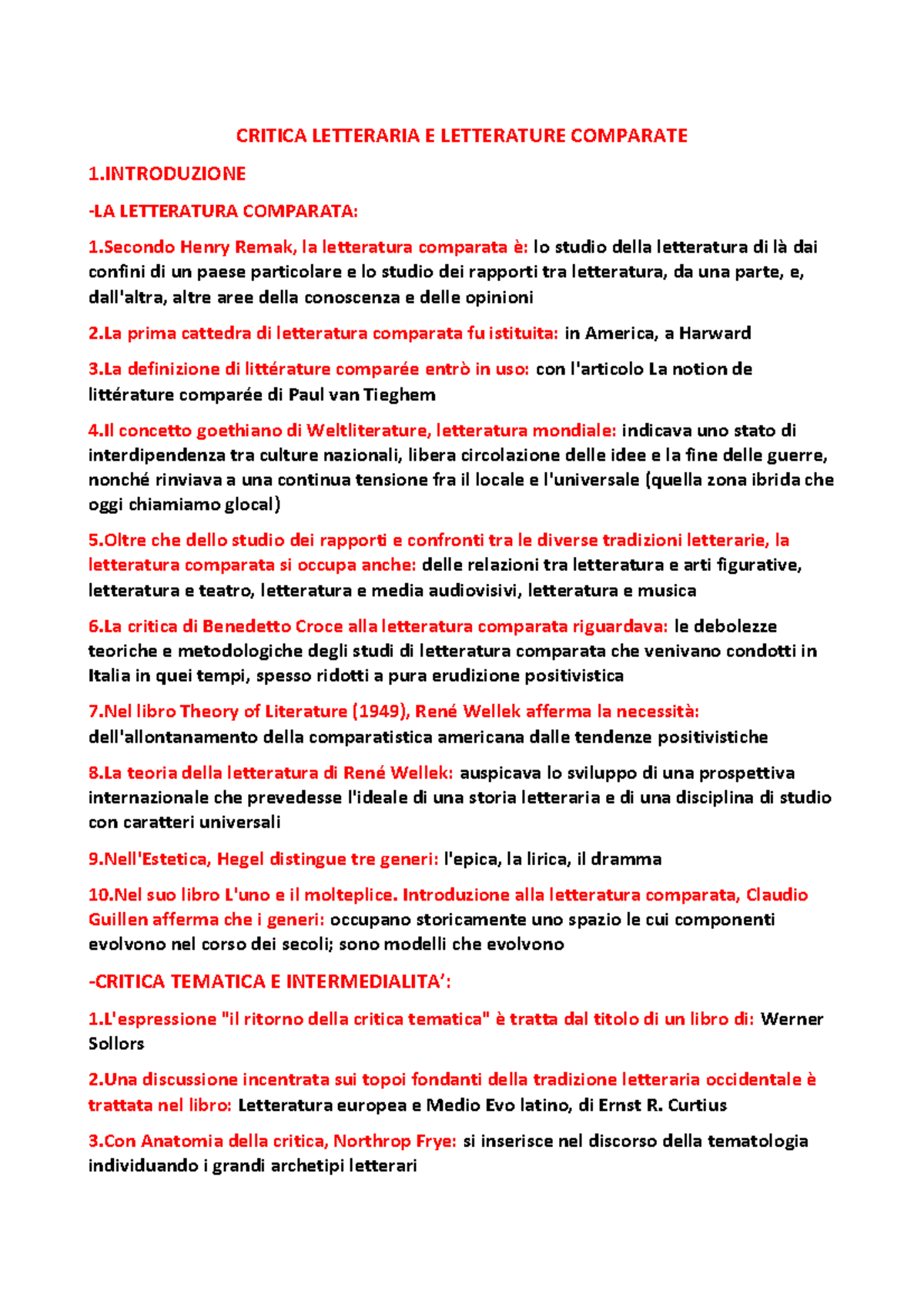 Critica e lett - CRITICA LETTERARIA E LETTERATURE COMPARATE 1 -LA LETTERATURA COMPARATA: 1 Henry ...