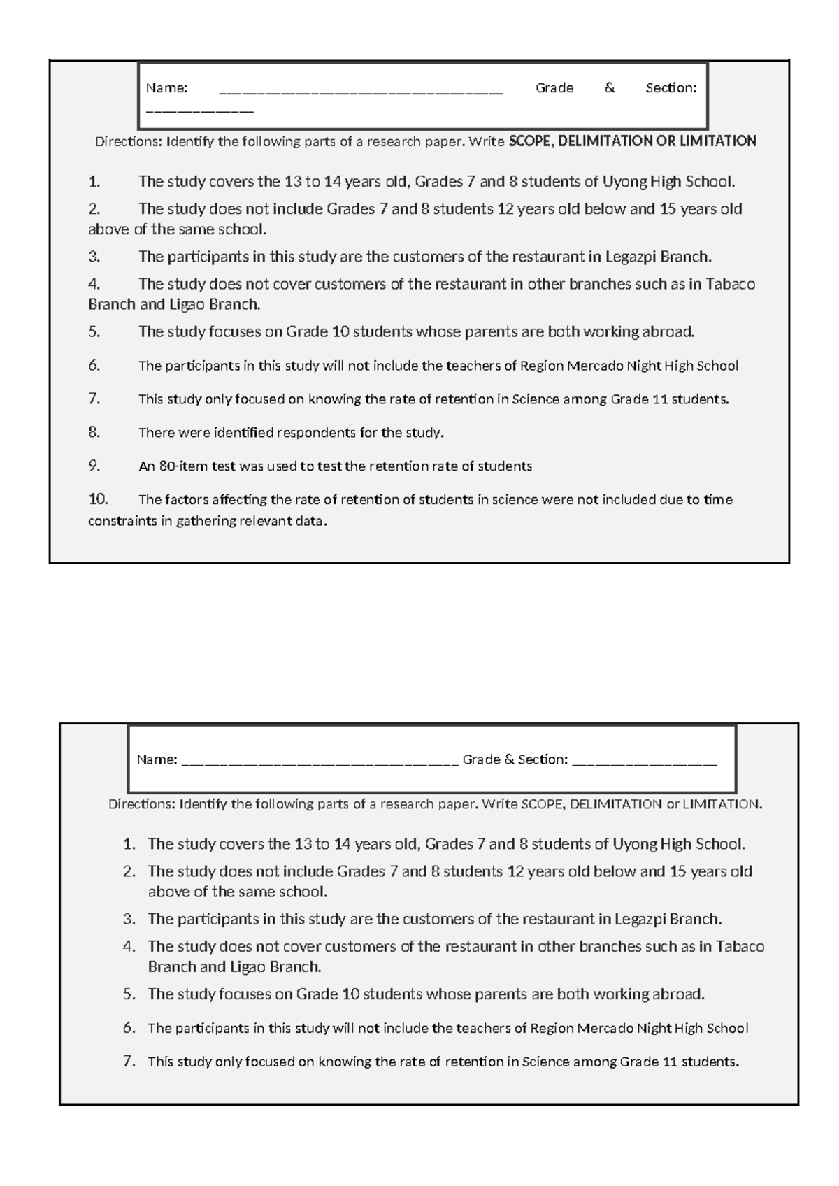 Research Question - Name: _____________________________________ Grade ...