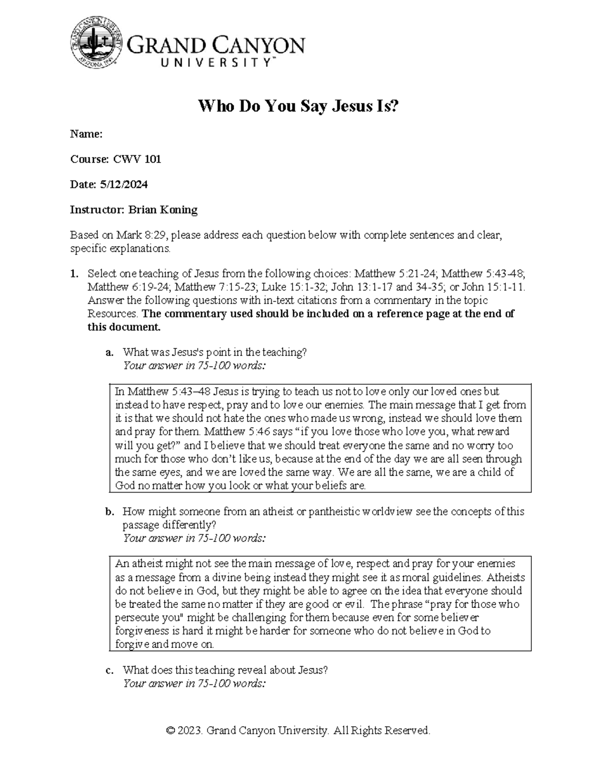 Who Do You Say Jesus Is - CWV 101 Assignment - Who Do You Say Jesus Is ...