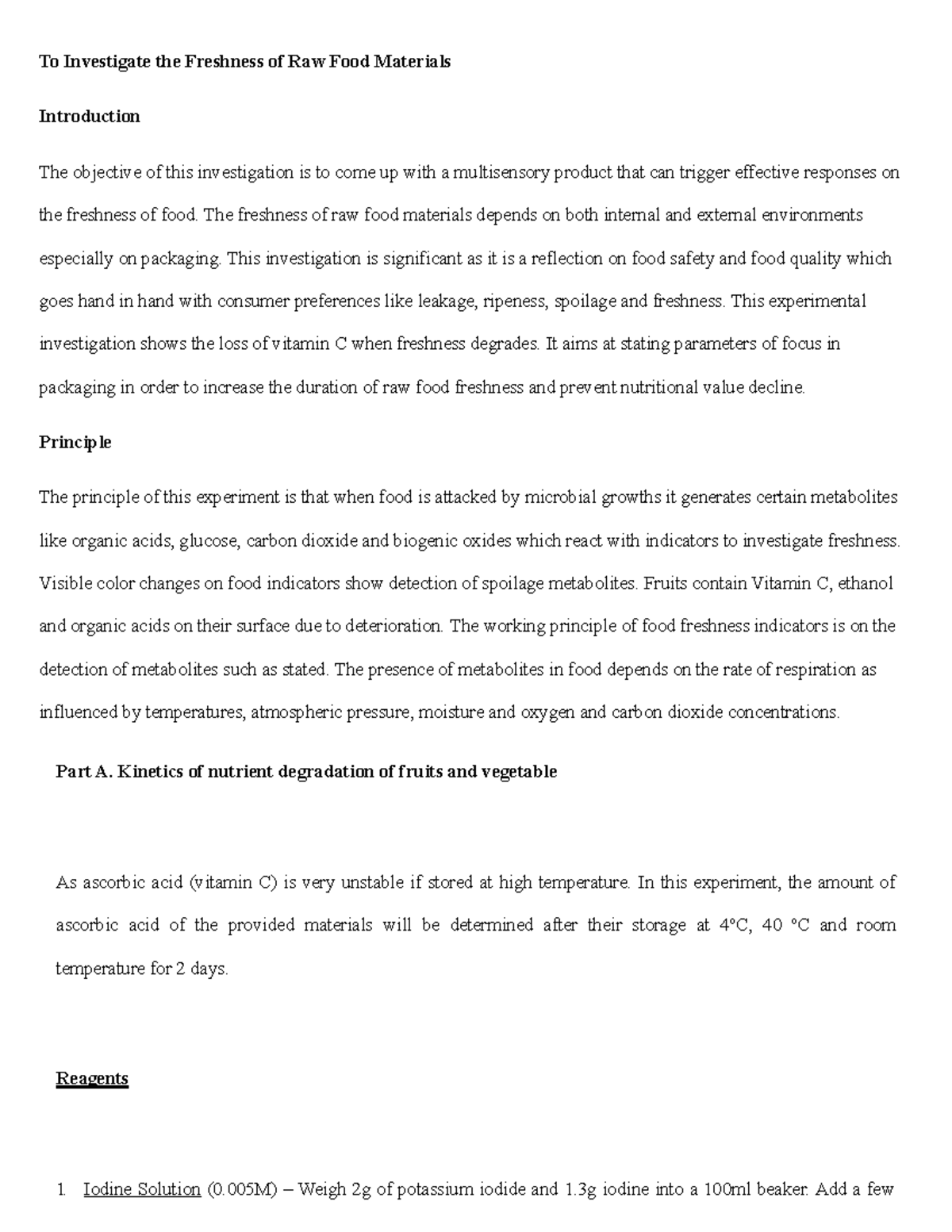 To Investigate the Freshness of Raw Food Materials - To Investigate the ...