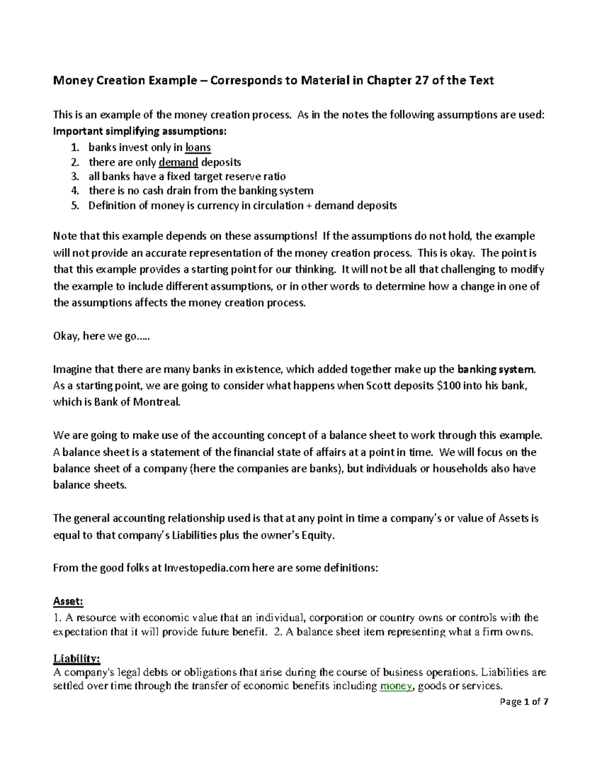 Chapter 27 Money Creation Example - Money Creation Example ...