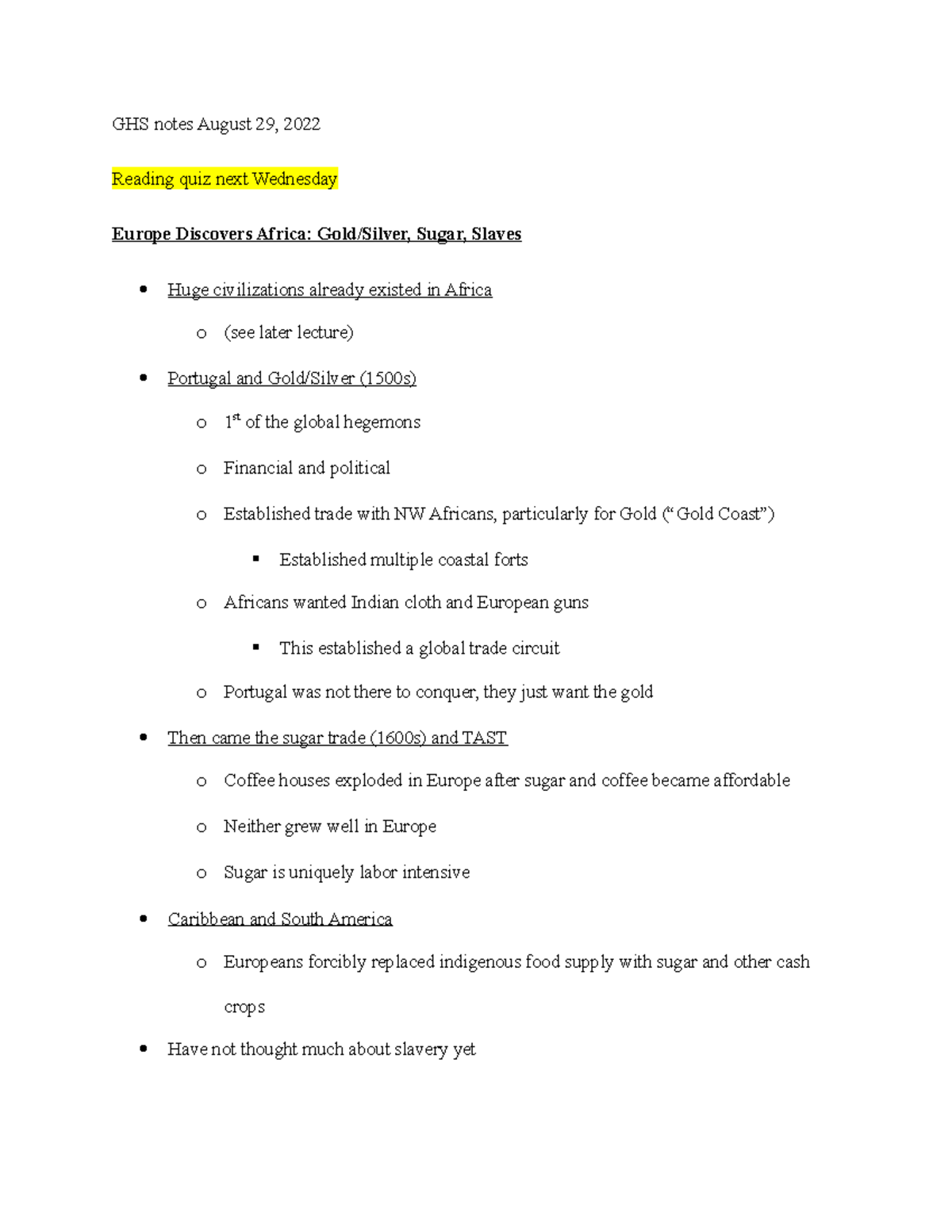 GHS notes August 29 - Studocu