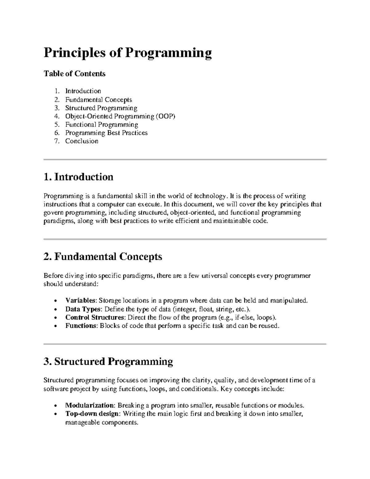 Principles of Programming - Principles of Programming Table of Contents ...