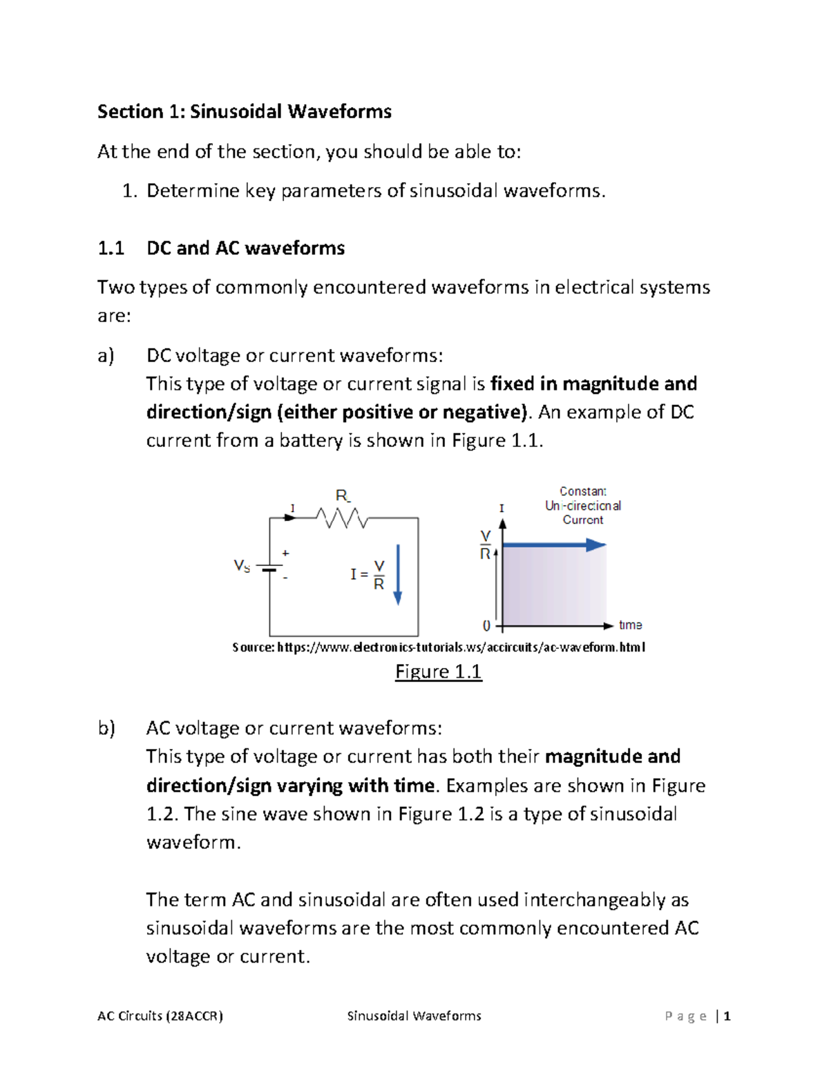 ACCR Notes - AC Circuits (28ACCR) Sinusoidal Waveforms P a g e | 1 ...