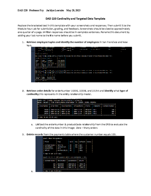 Jackie DAD 220 Module Four Major Activity Database Documentation - Replace the bracketed text ...