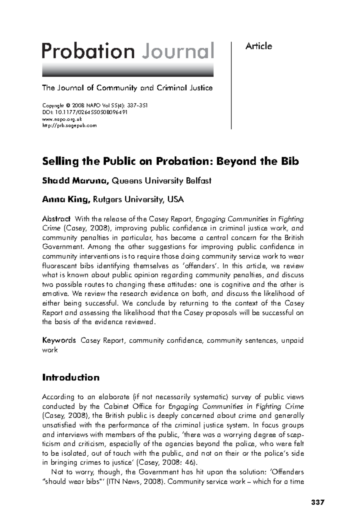 Maruna king 2008 selling the public on probation beyond the bib ...