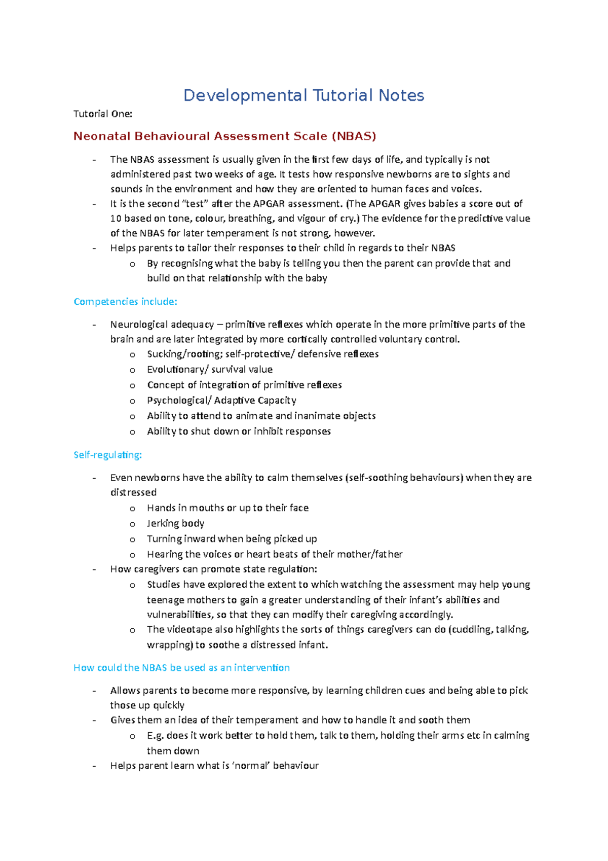 Developmental Tutorial Notes - Developmental Tutorial Notes Tutorial ...