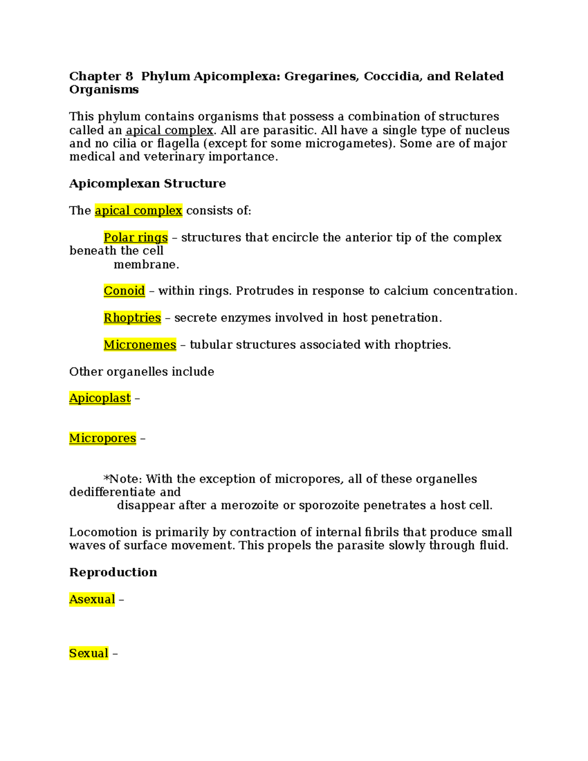 Chapter 8 Phylum Apicomplexa - Chapter 8 Phylum Apicomplexa: Gregarines ...