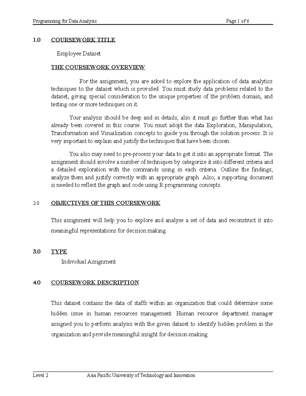 Assignment Question - 1 COURSEWORK TITLE Employee Dataset THE ...
