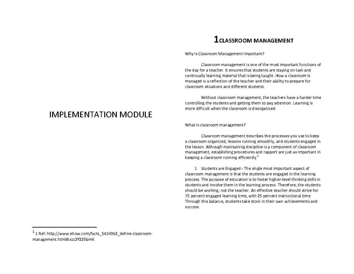 5 Implementation Module (IDT HO) - IMPLEMENTATION MODULE 1 1 Ref: - Studocu