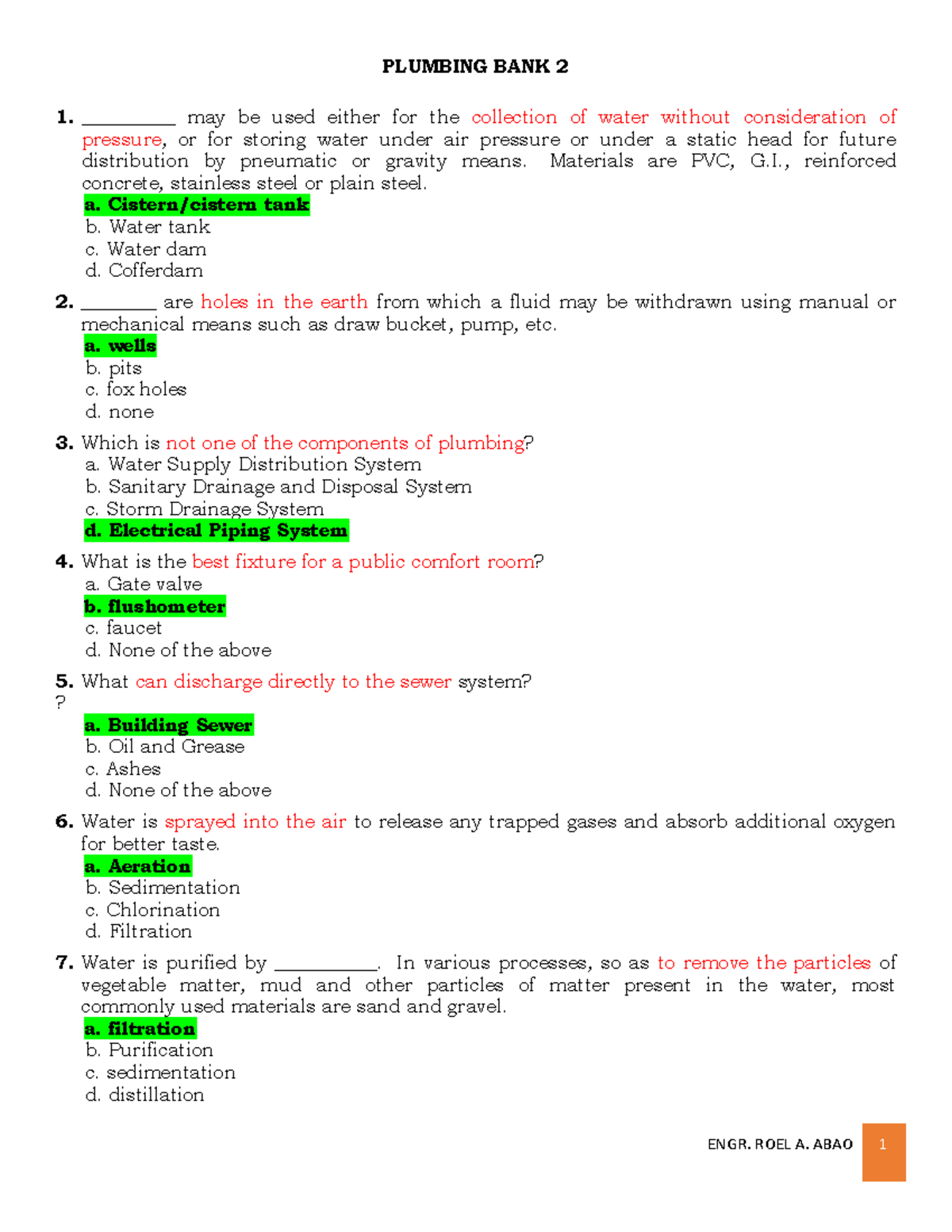 Plumbing BANK 2 - PLUMBING BANK 2 __________ may be used either for the ...