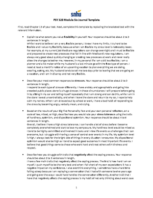 PSY 328 Module Six Journal - Next, complete this template by replacing the bracketed text with ...