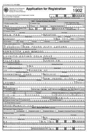 Activity 2 - BIR Form 1902 - (To be filled out by BIR) DLN ...