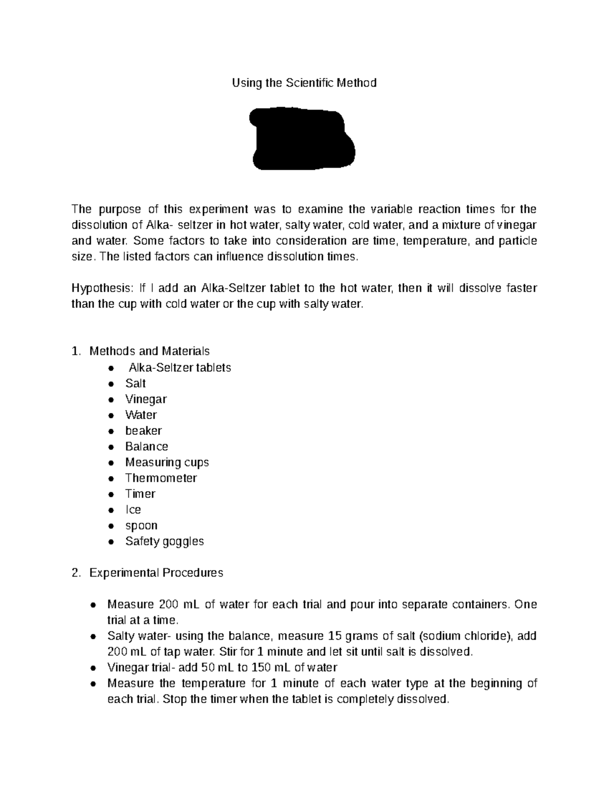 Using the Scientific Method Lab write up - Using the Scientific Method ...