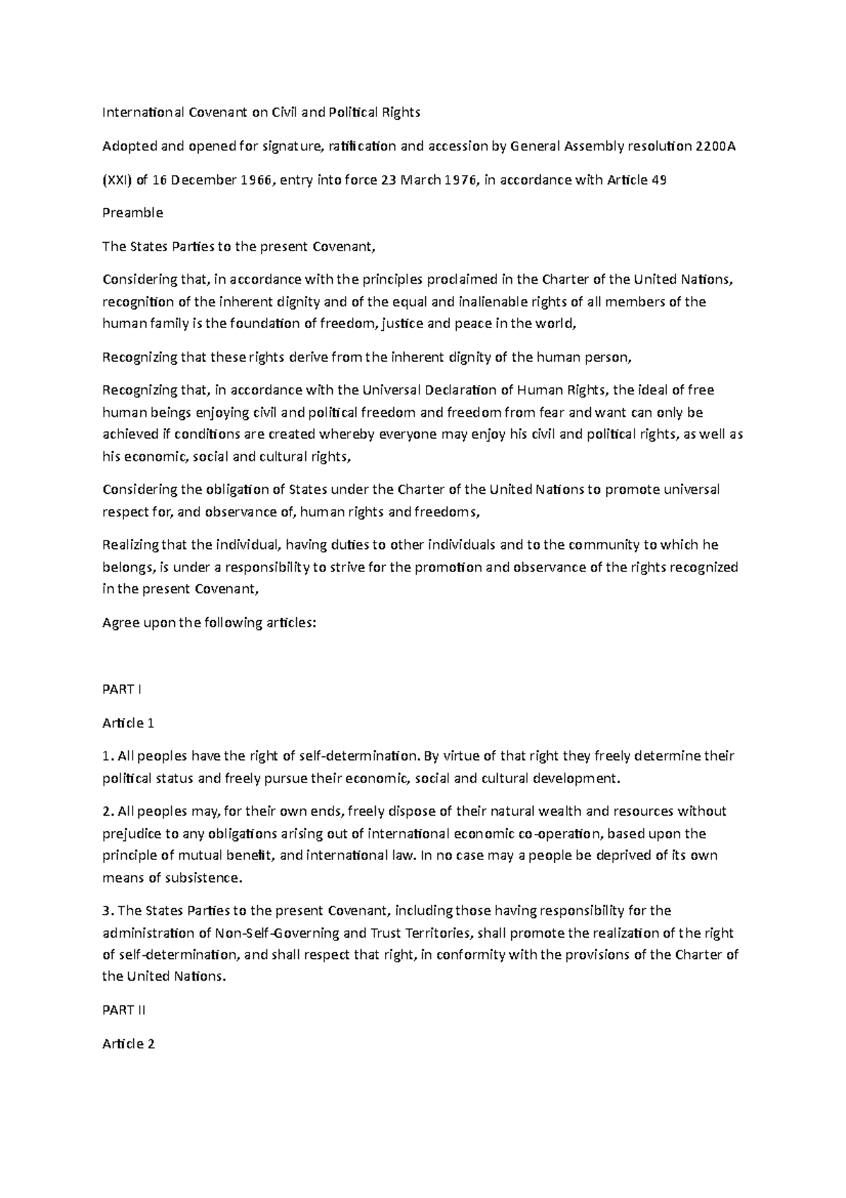 Iccpr - International Covenant on Civil and Political Rights Adopted ...