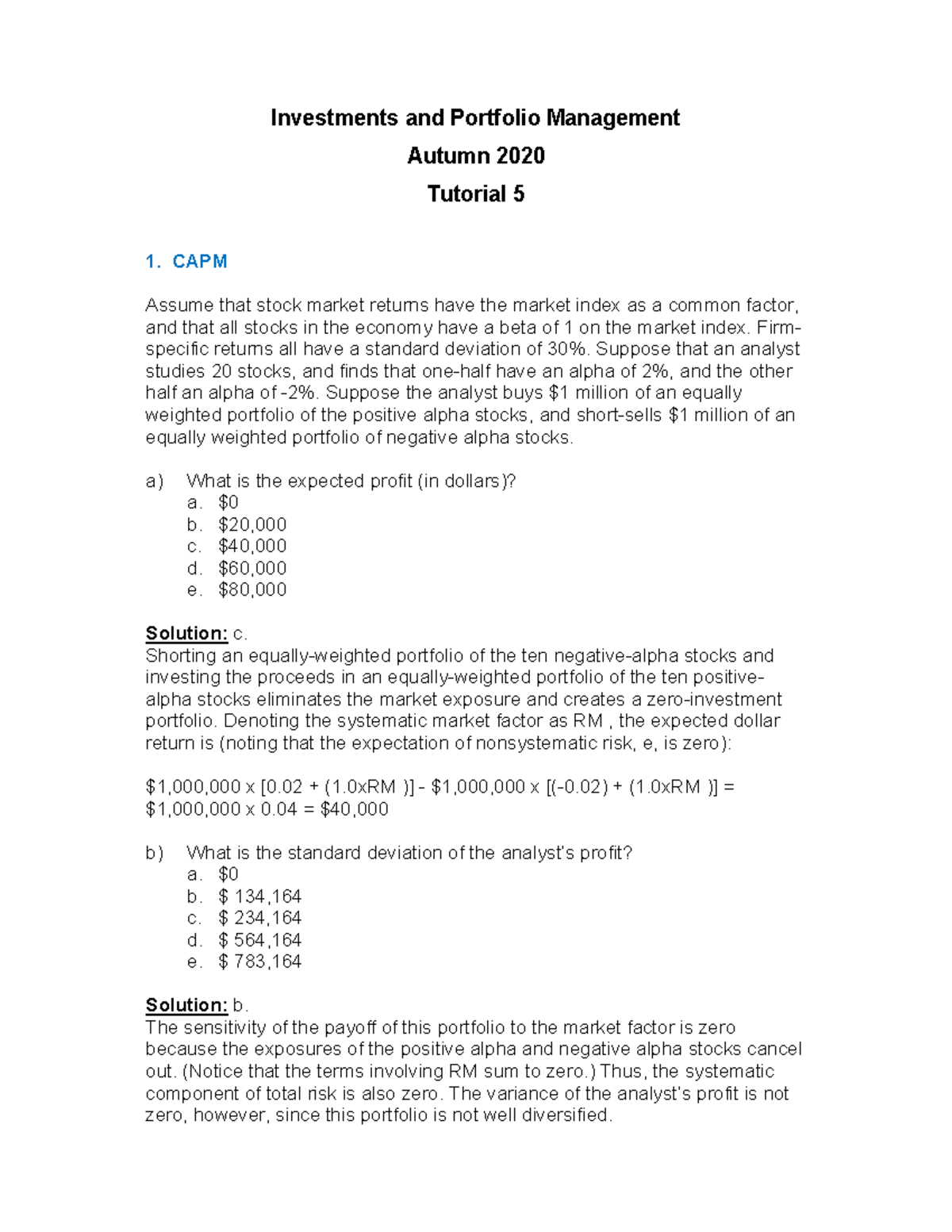 Tutorial 5 Solutions - exercise - Investments and Portfolio Management ...