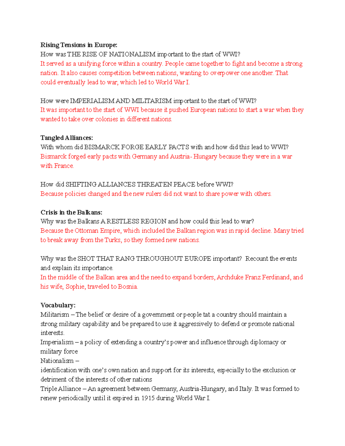 Chapter 13 Section 1 Reading Guide History - Rising Tensions in Europe ...