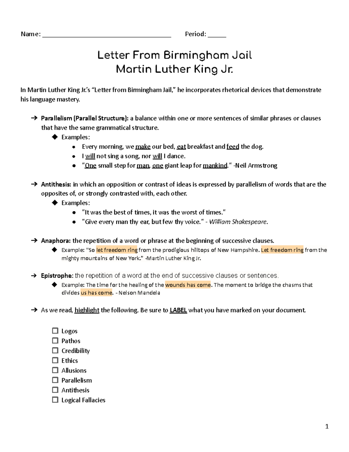 Birmingham Jail Study Guide - Name ...