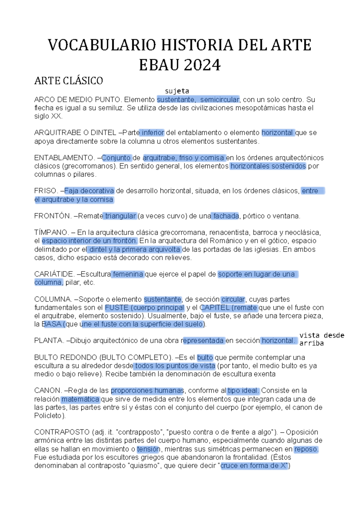 Vocabulario TEMA 1 - apuntes - VOCABULARIO HISTORIA DEL ARTE EBAU 2024 ...
