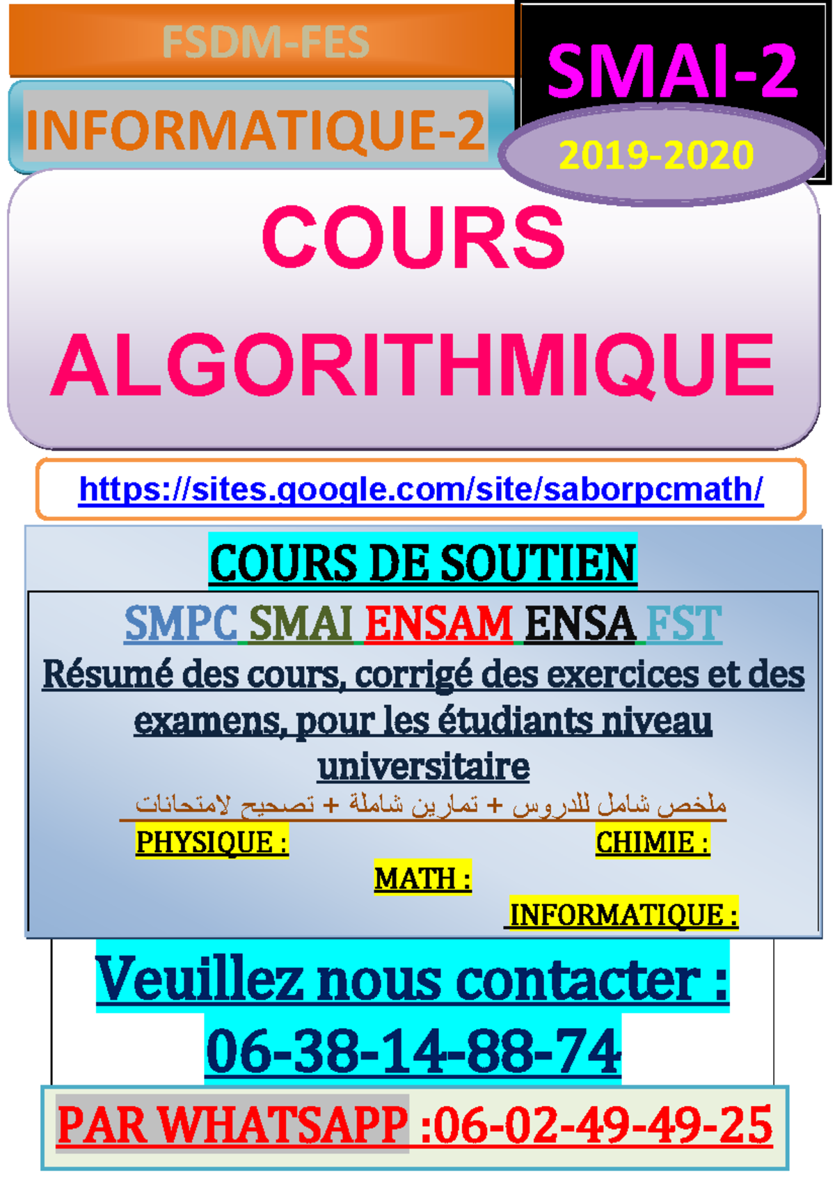 + Cours Algorithmique SMAI2 FSDM 19-20 - Veuillez nous contacter : 06 ...