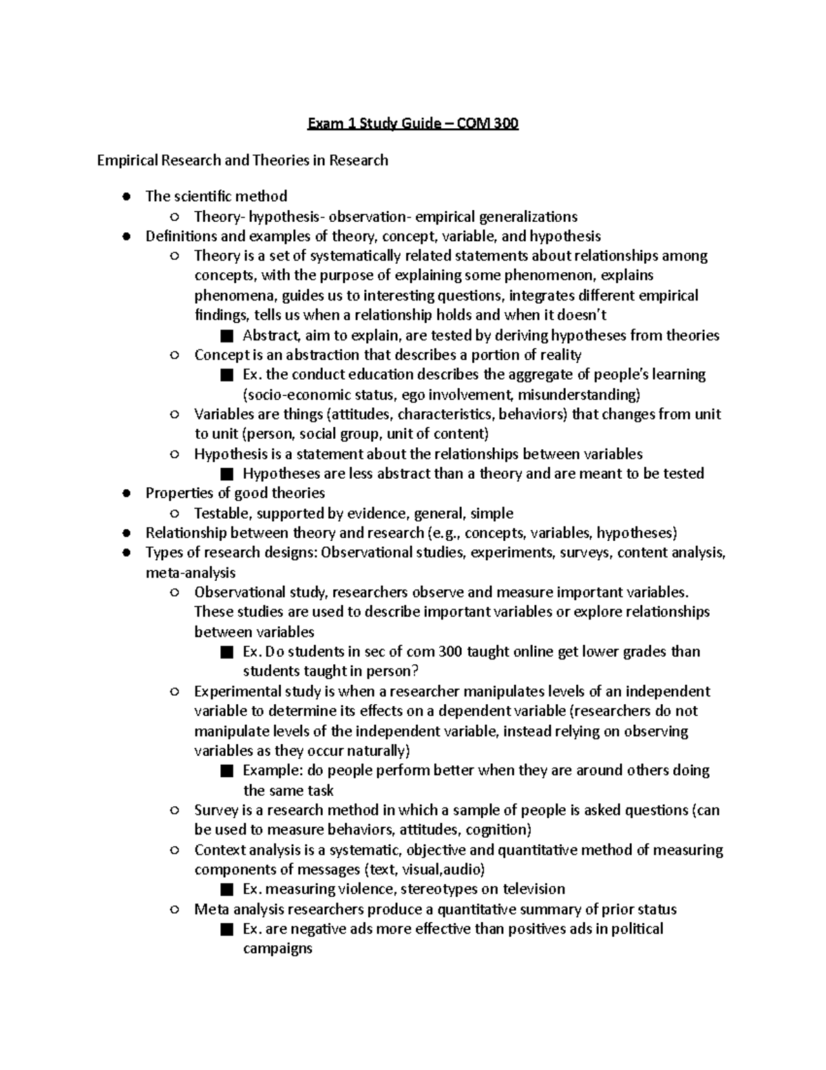 Exam 1 Study Guide – COM 300 - Exam 1 Study Guide – COM 300 Empirical ...