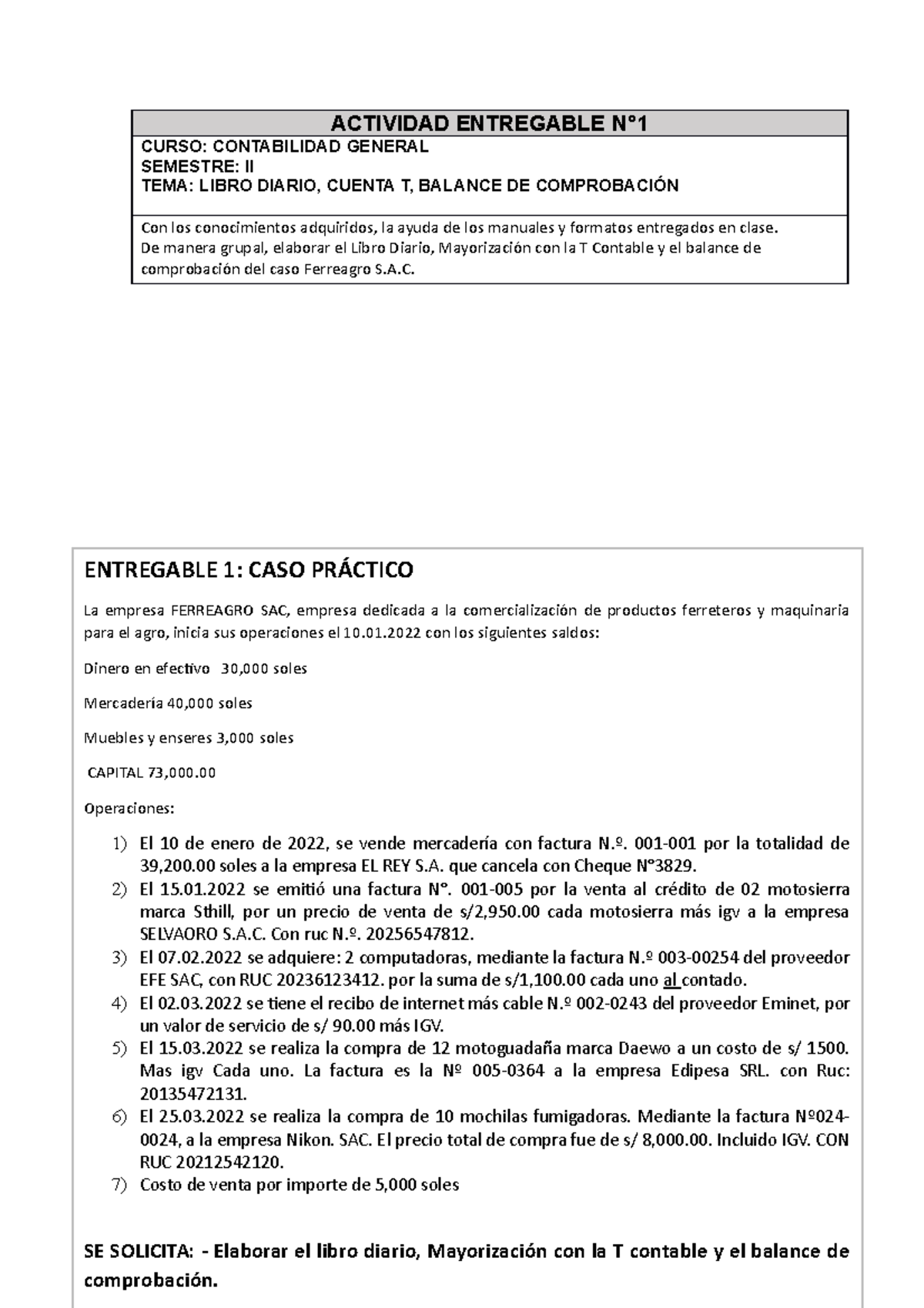 Actividad Entregable Contabilidad N°1 - ACTIVIDAD ENTREGABLE N° CURSO: CONTABILIDAD GENERAL ...