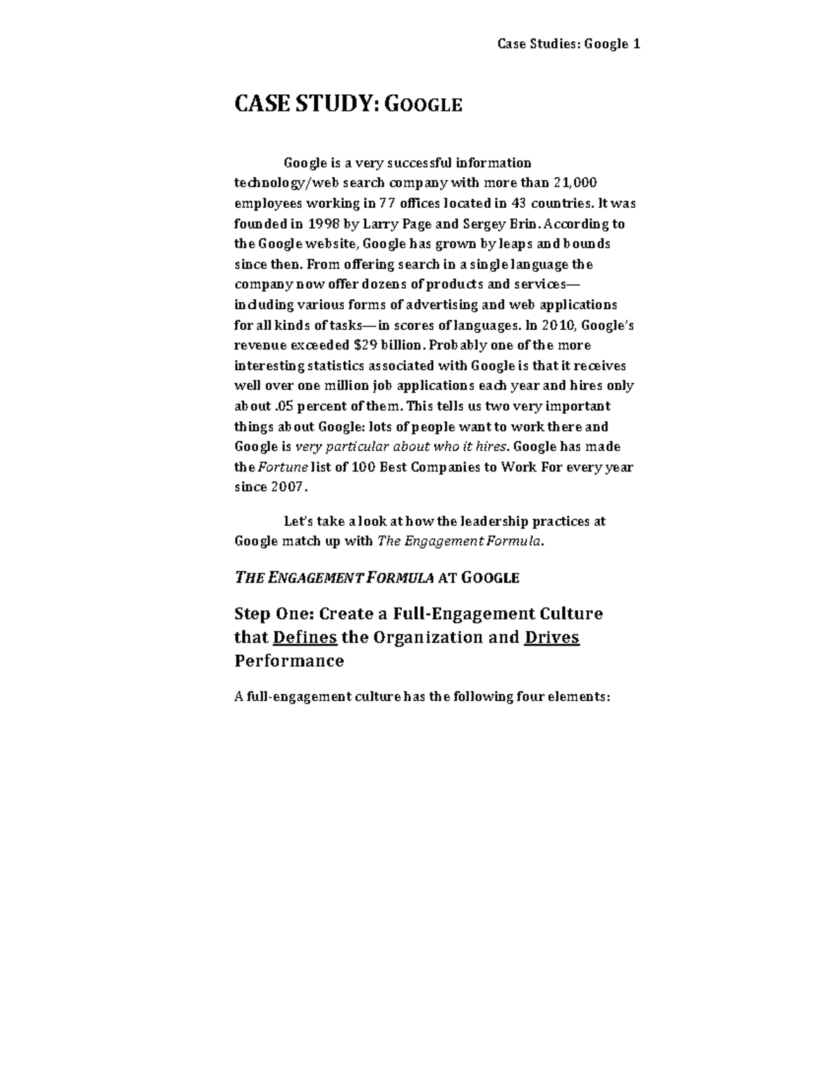 BA 101 Google Case Study - Case Studies: Google 1 CASE STUDY: GOOGLE ...