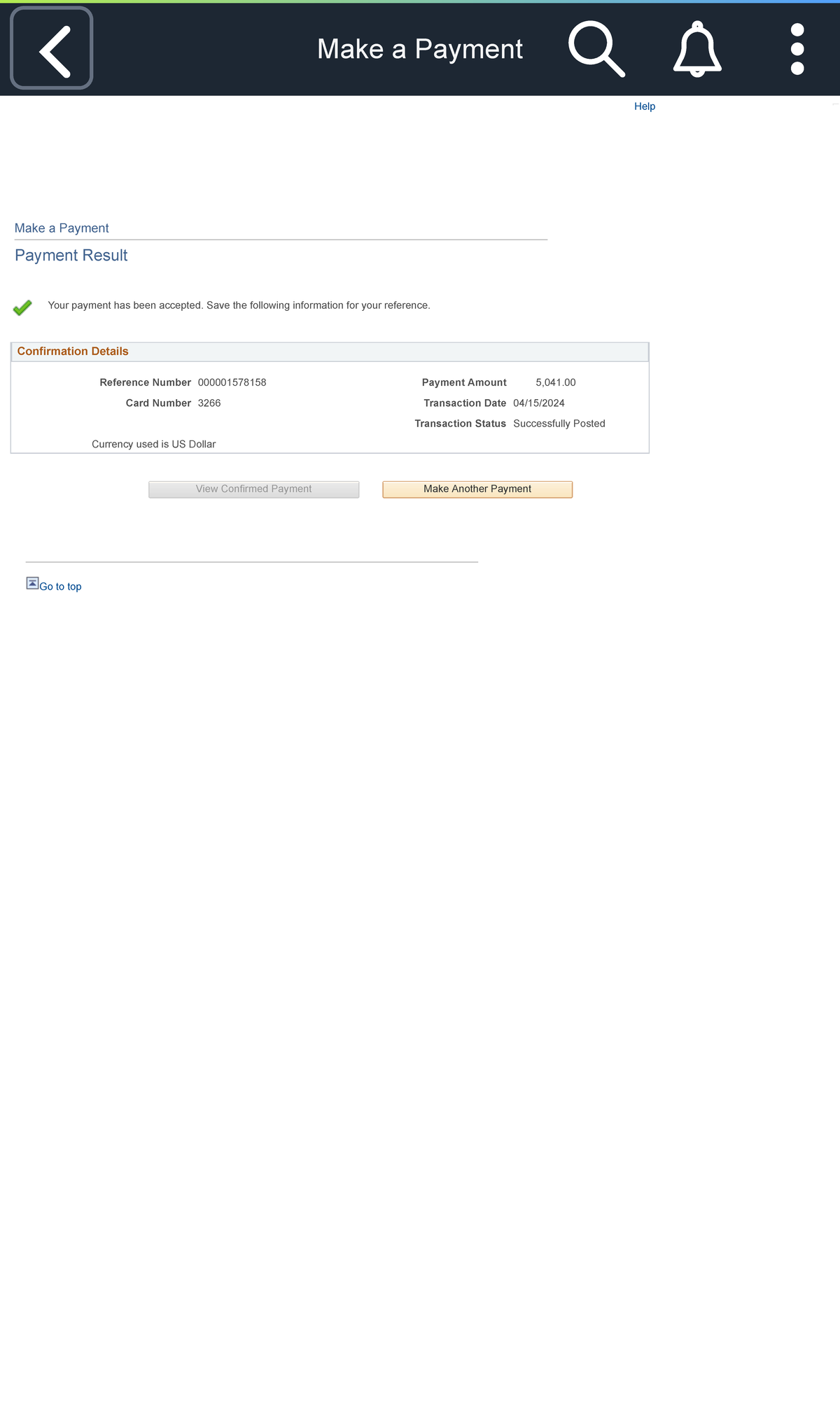 Make a Payment - CHIN 280 - Make a Payment Help Make a Payment Payment Result Your payment has ...
