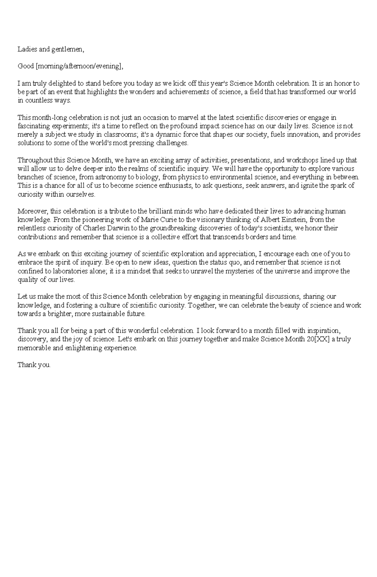 Opening Remarks Science Sample - Ladies and gentlemen, Good [morning ...