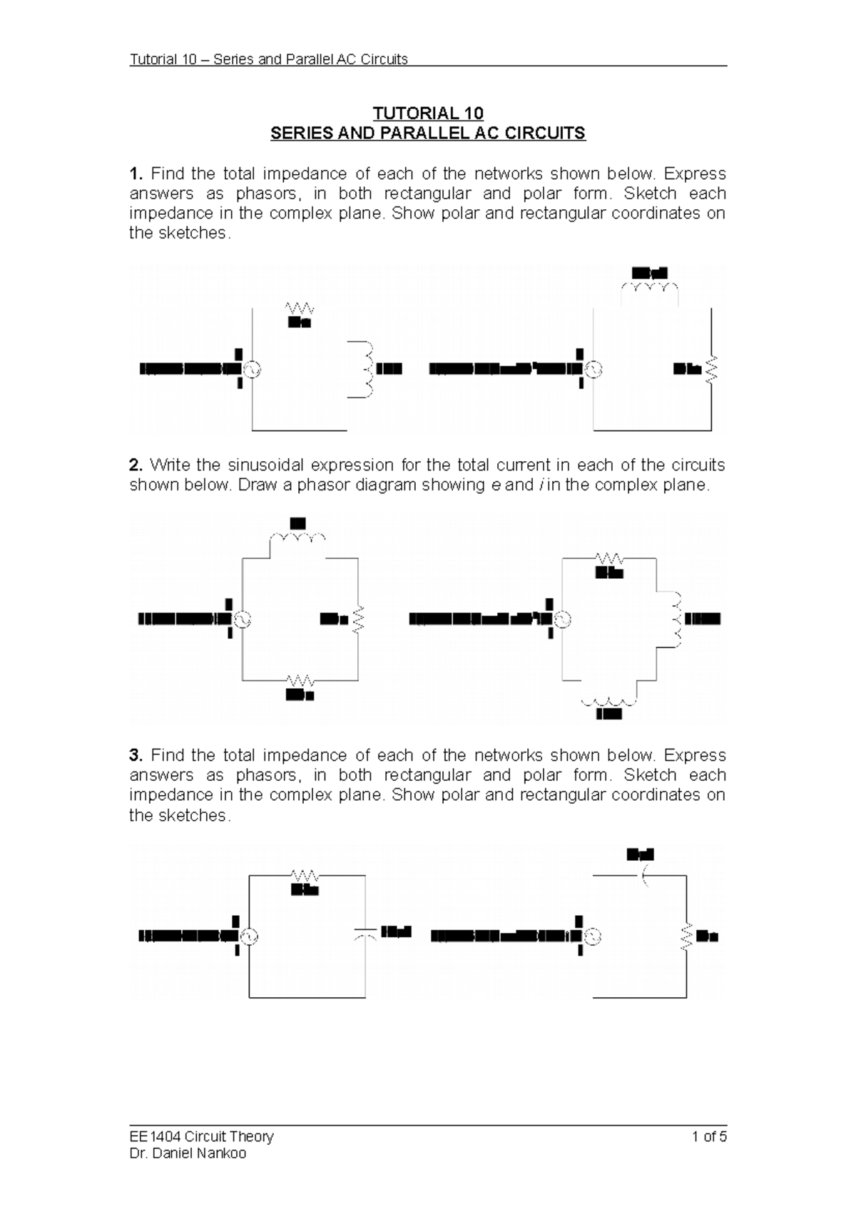 2008-2009 Tutorial 10 - Tutorial 10 – Series and Parallel AC Circuits ...