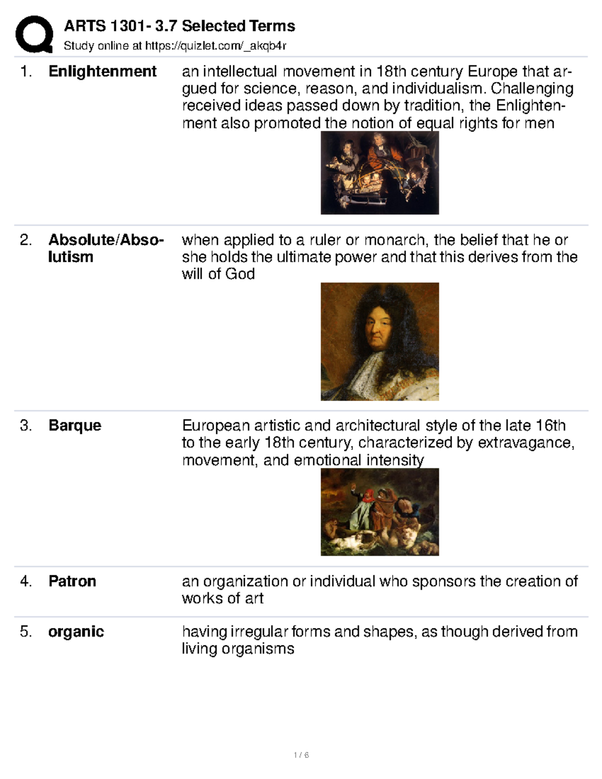 ARTS 1301- 3.7 Selected Terms - Study online at quizlet/_akqb4r ...