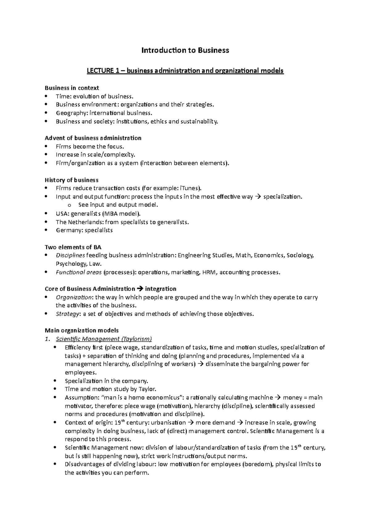 Introduction to Business lectures - Introduction to Business LECTURE 1 ...